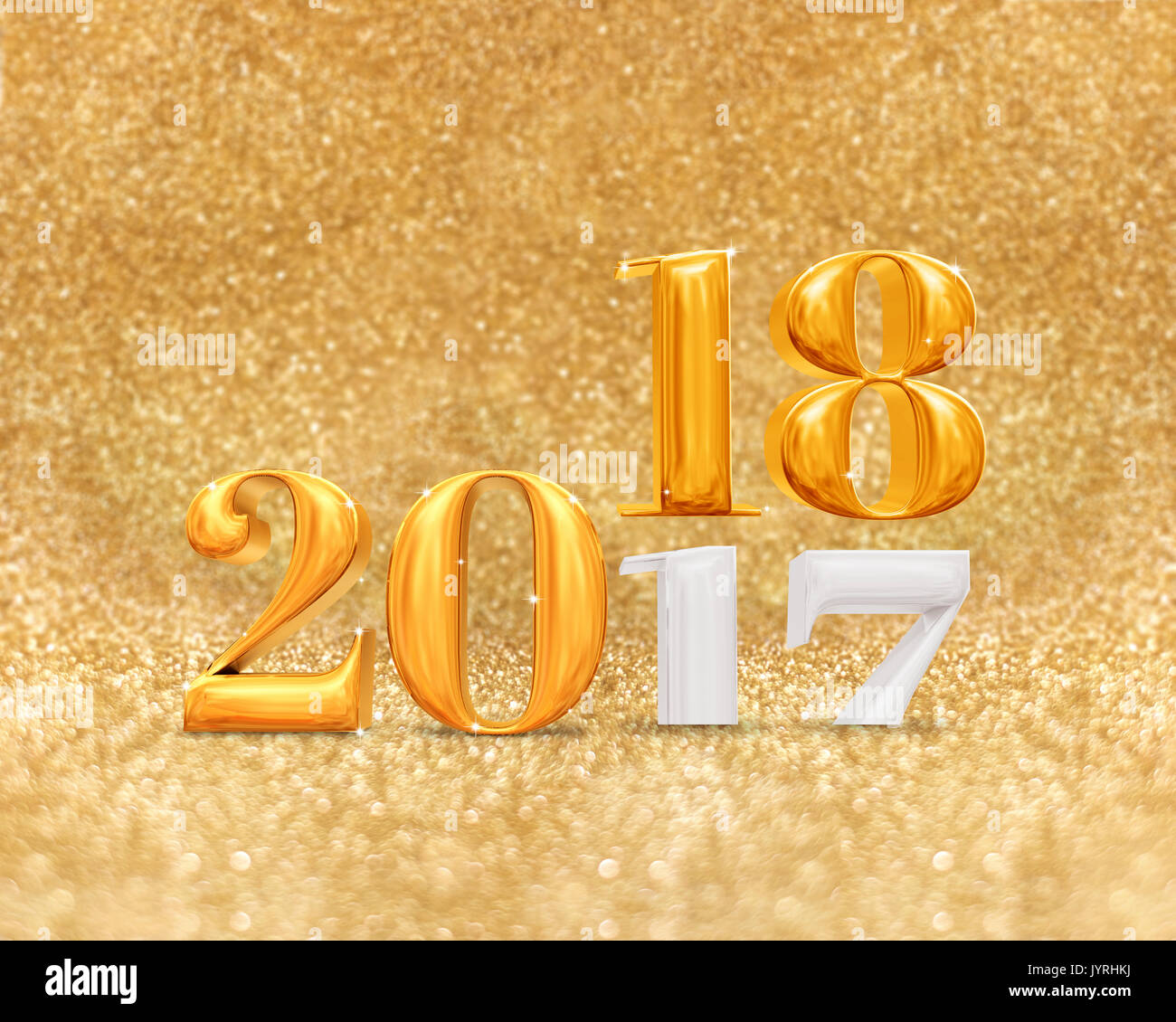 3d rendering golden 2017 number year change to 2018 year at golden ...