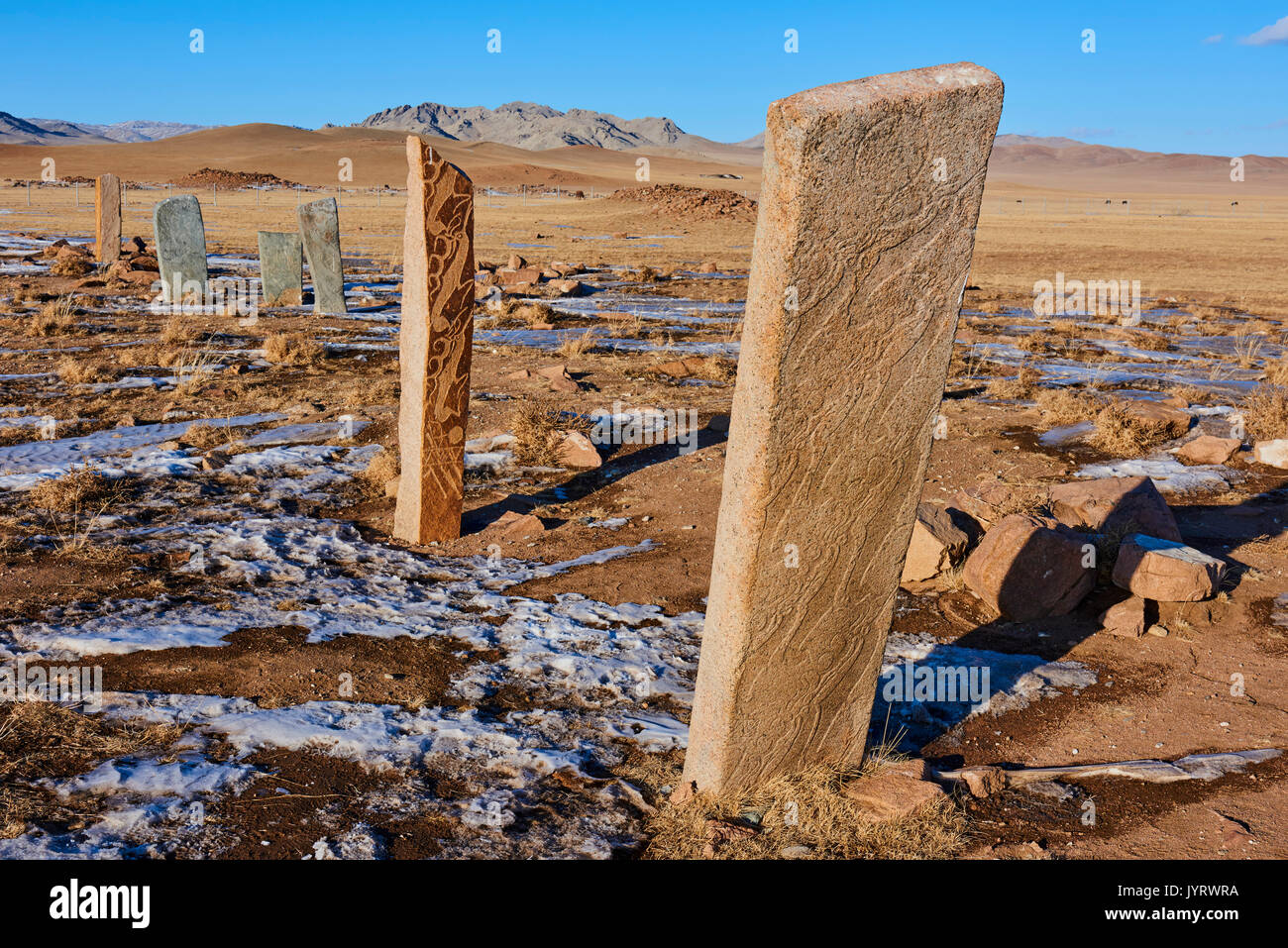 Mongolia, Khuvsgul province, Moron, group of Deer Stones of Uushigiin ...