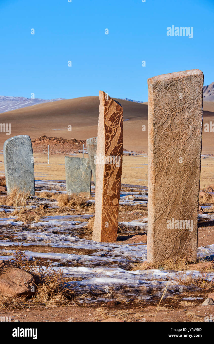 Mongolia, Khuvsgul province, Moron, group of Deer Stones of Uushigiin ...