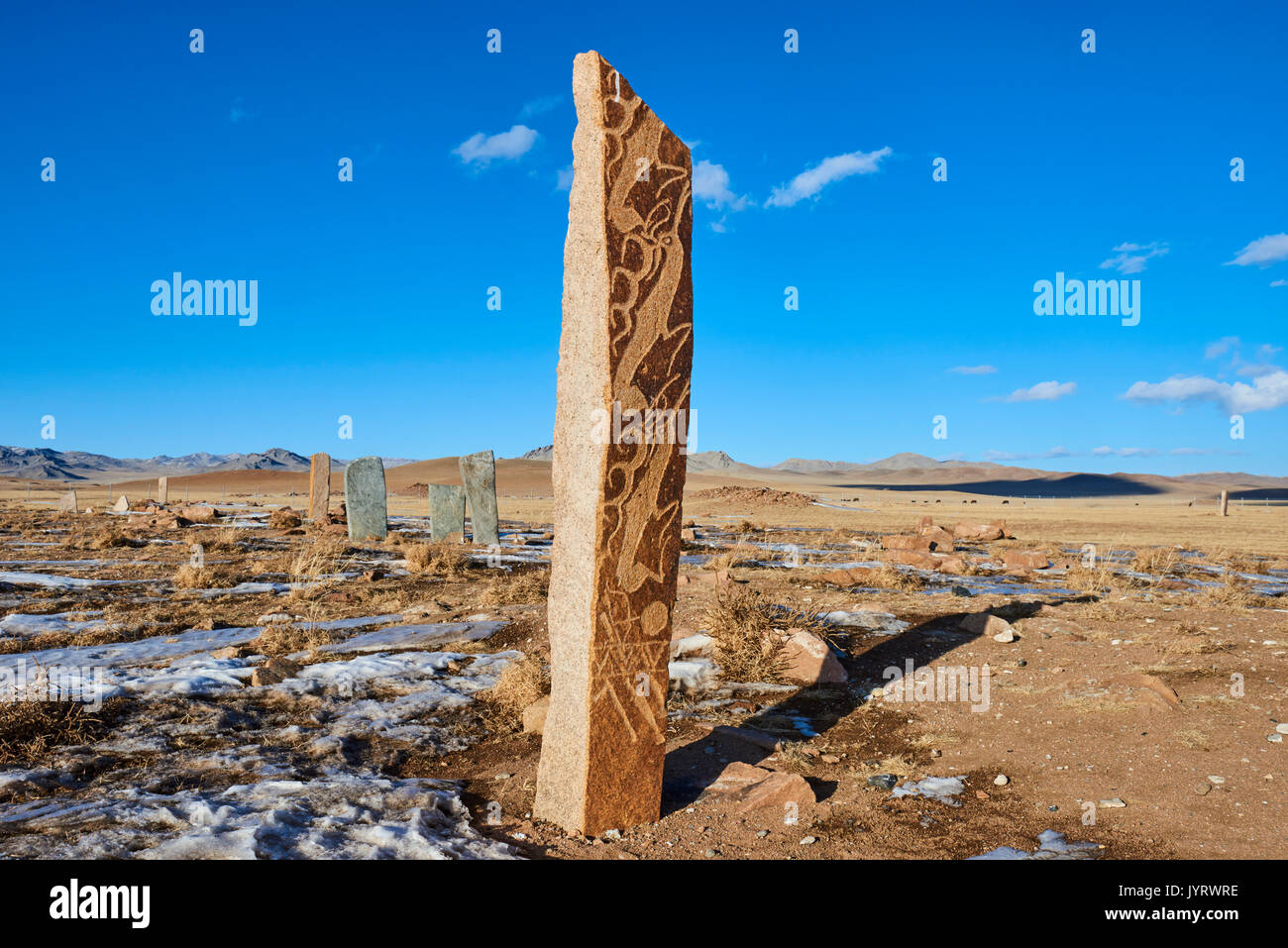 Mongolia, Khuvsgul province, Moron, group of Deer Stones of Uushigiin ...