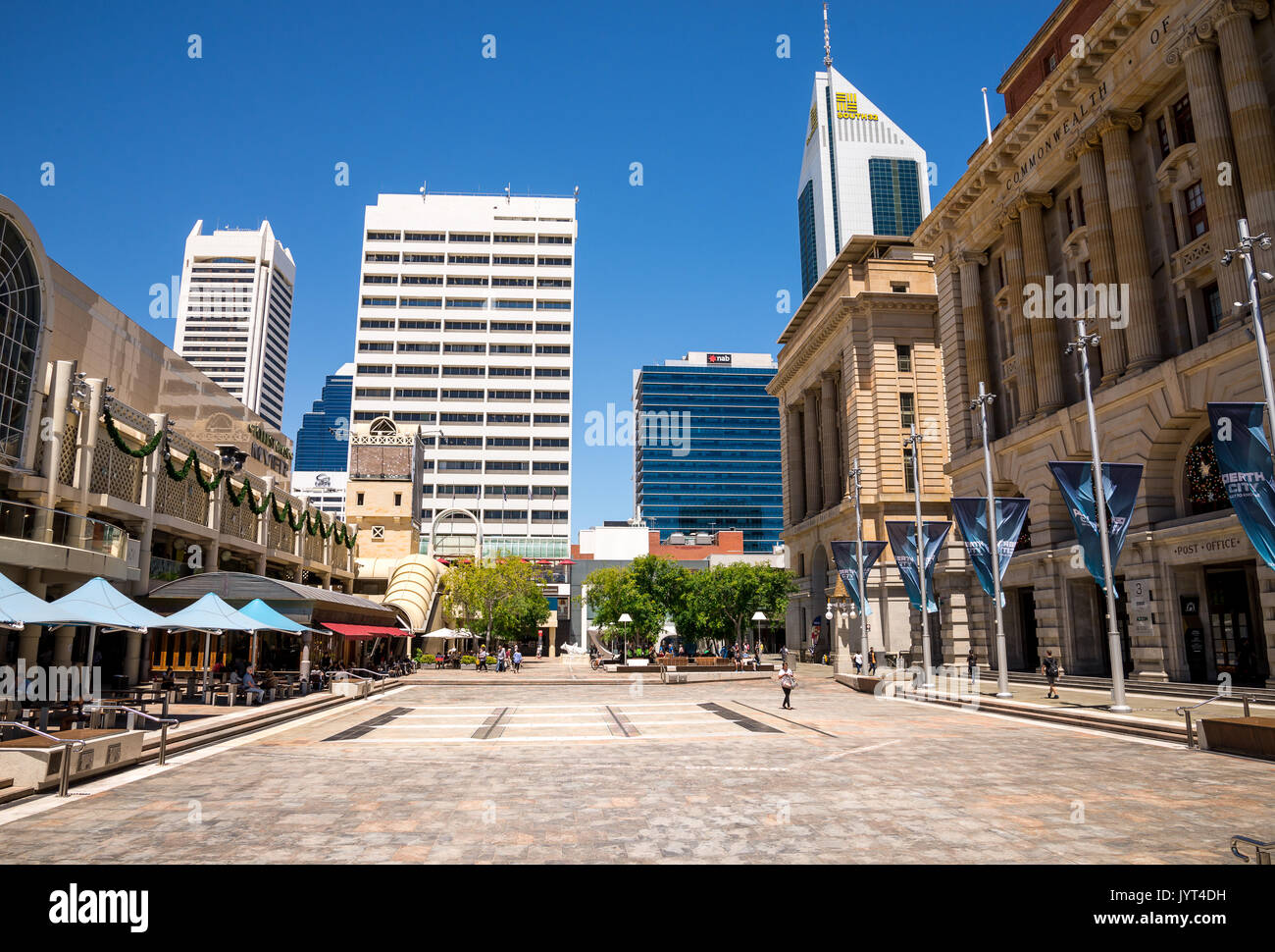 A view of Forrest Place Square and South32 tower in Perth City, Western ...