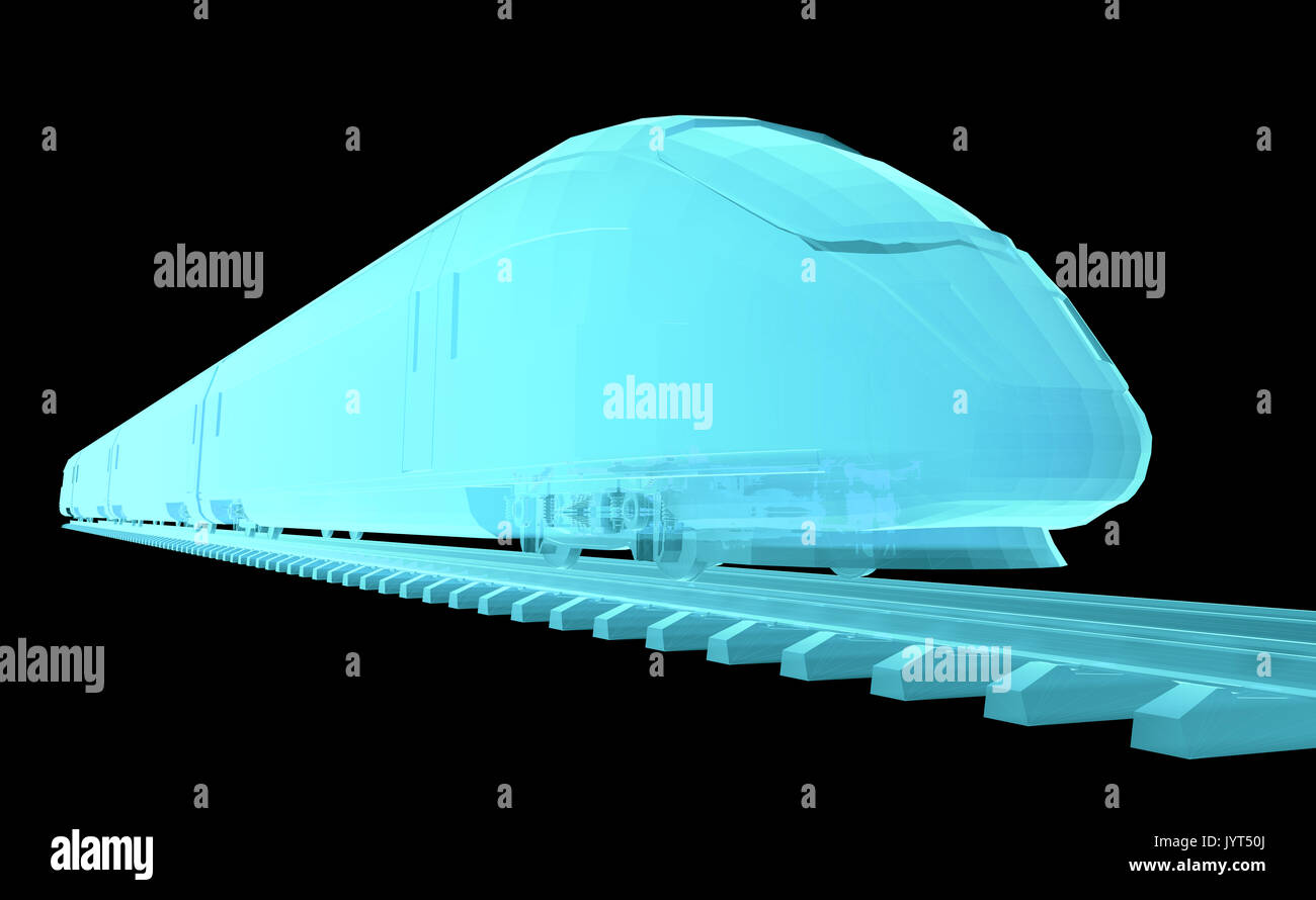 Glow blue high-speed train Stock Photo - Alamy