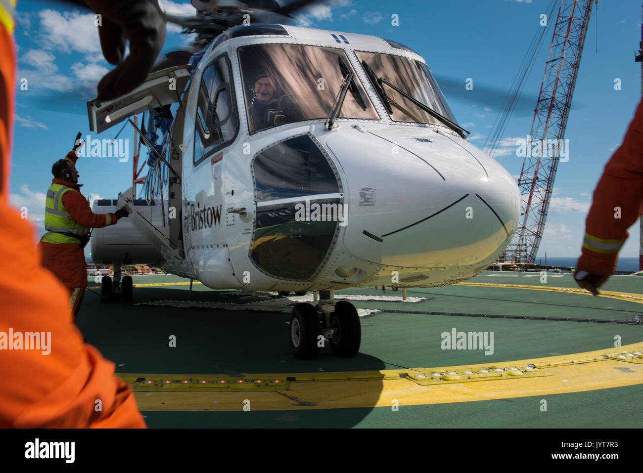 Bristow Helicopter, landing on a north sea oil and gas platform ...
