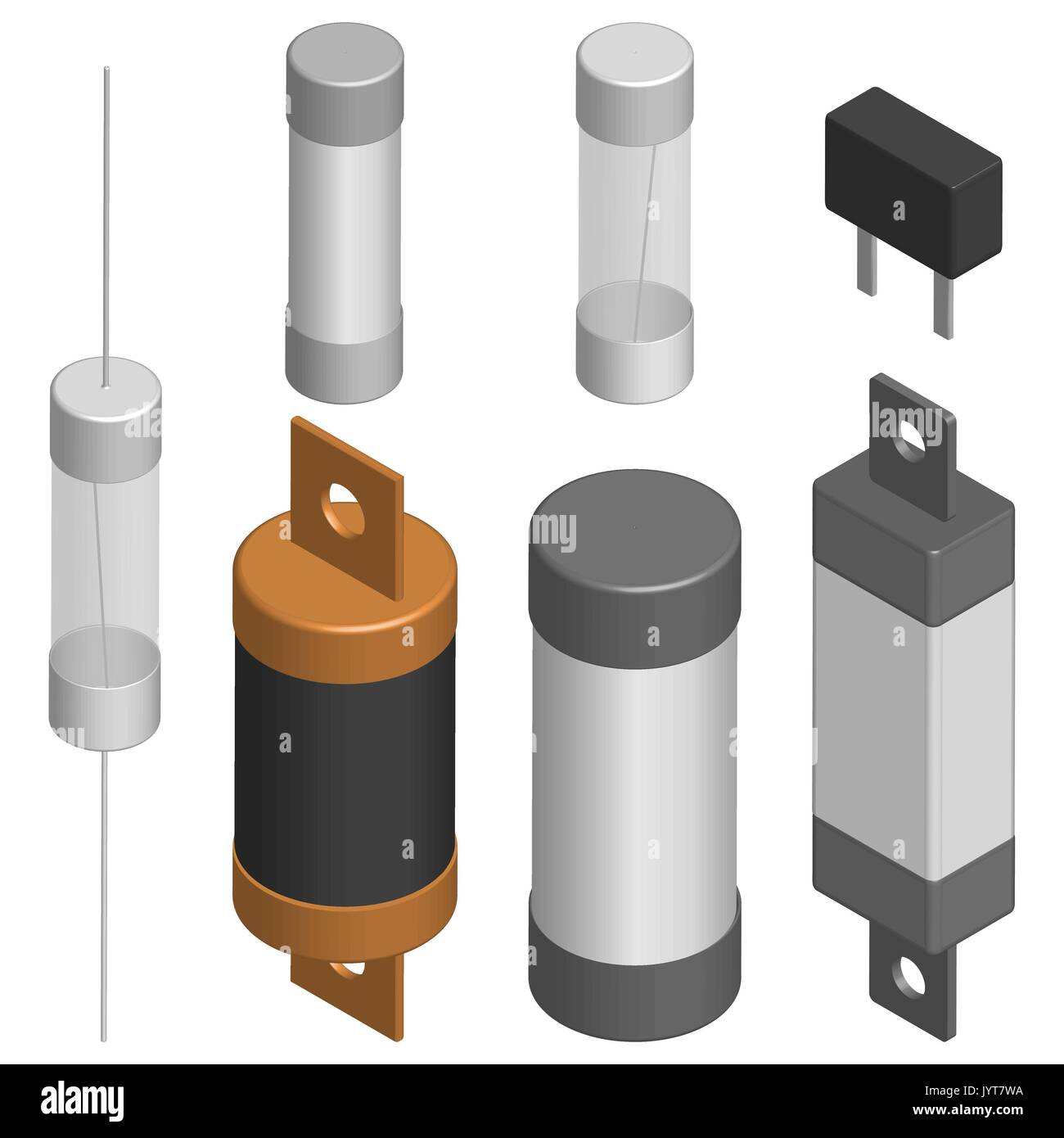 Set of fuses of different shapes isolated on white background. Elements ...