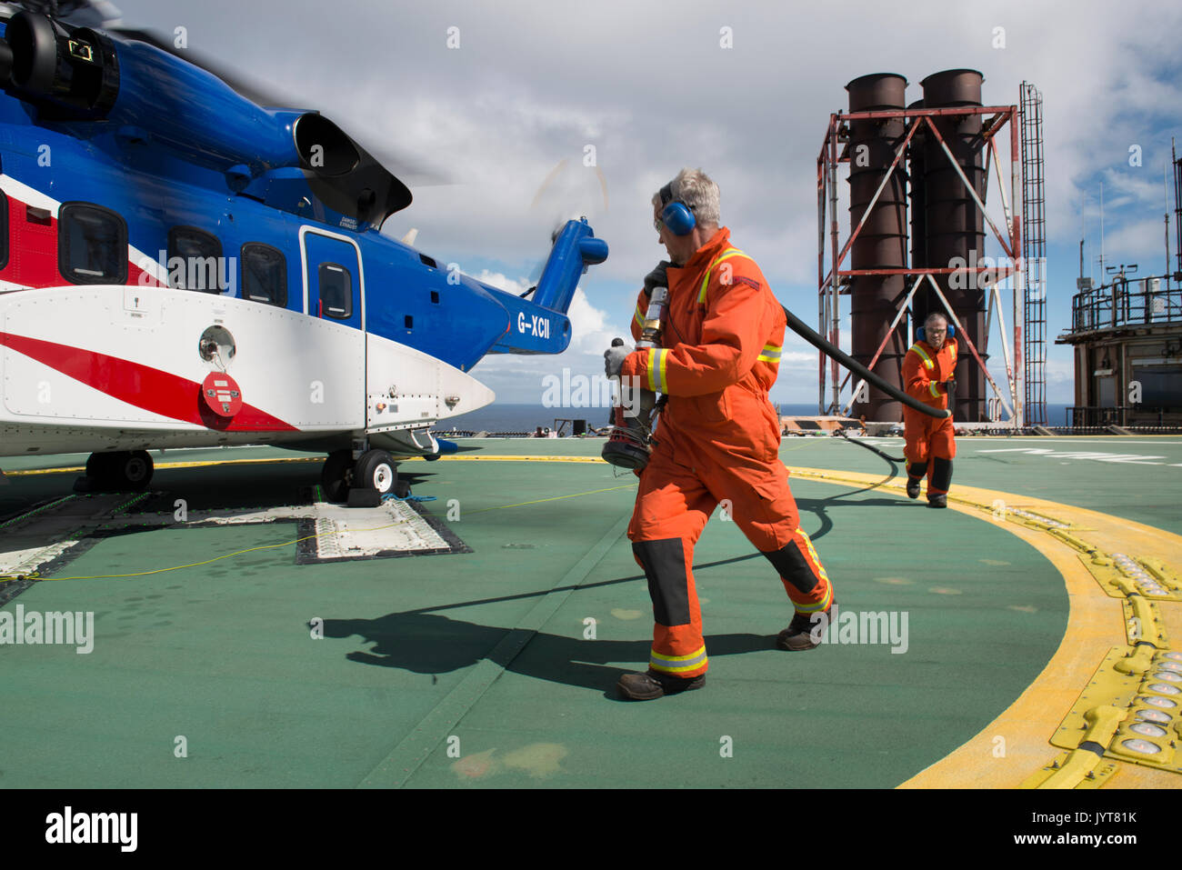 Bristow Helicopter, landing on a north sea oil and gas platform ...