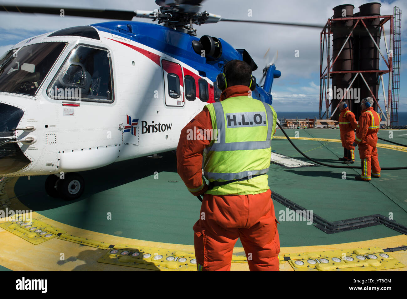 Bristow Helicopter, landing on a north sea oil and gas platform ...