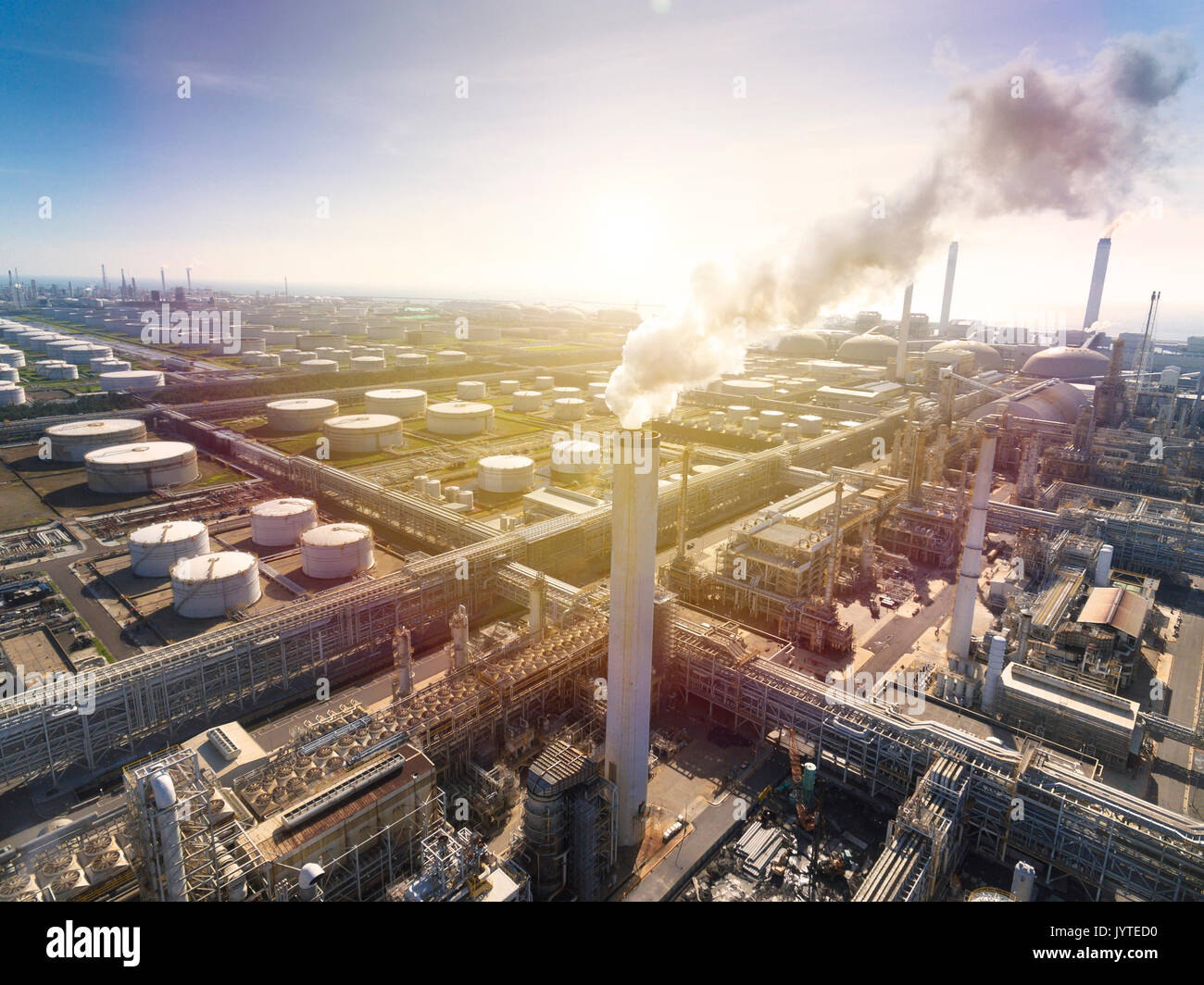 Aerial view Oil refinery with sunlight background Stock Photo - Alamy