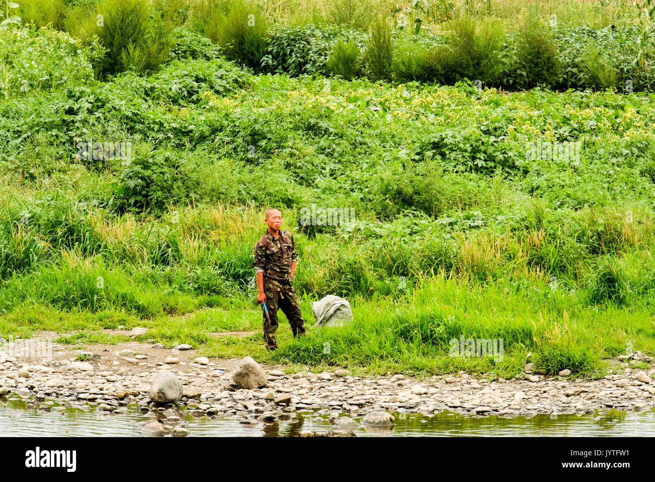 Hyesan, Ryanggang province, North Korea – August 7, 2017: Soldier ...