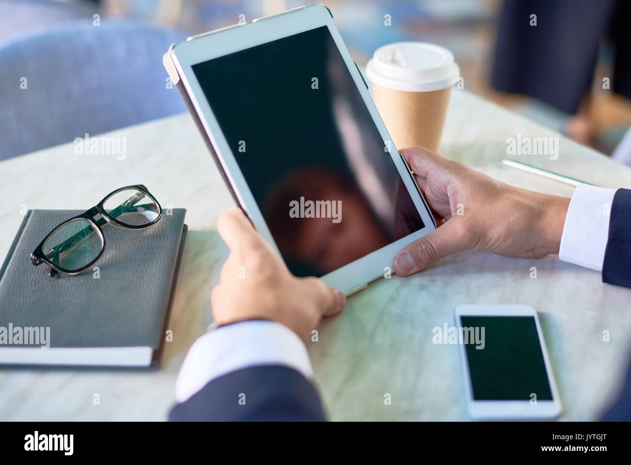 Businessman using computer blank screen hi-res stock photography and ...