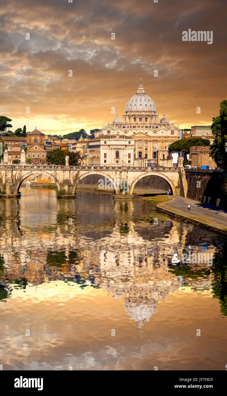 Basilica di San Pietro with bridge in Rome, Vatican, Italy Stock Photo ...
