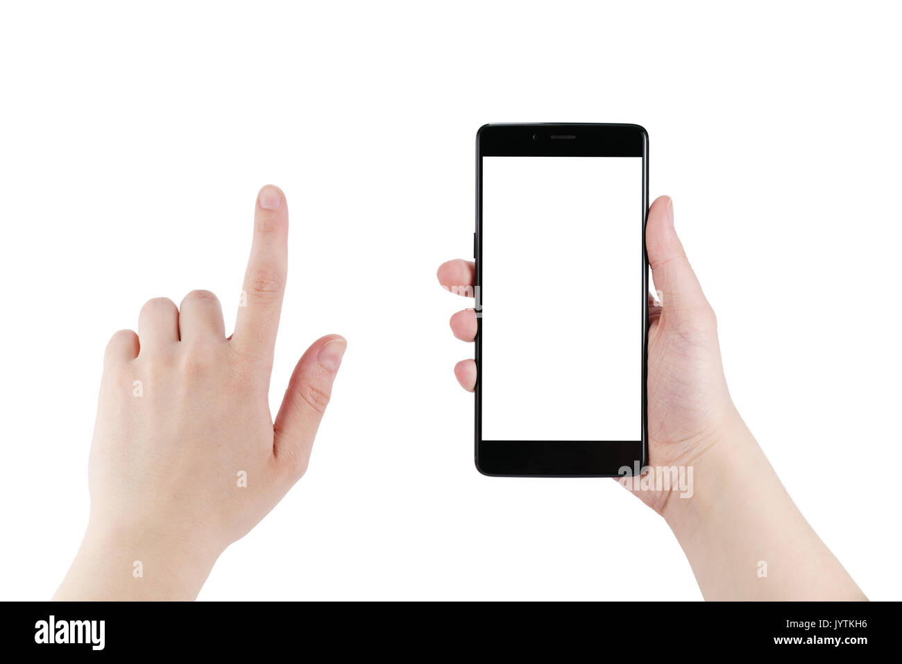 female teen hands using smartphone isolated on white Stock Photo - Alamy