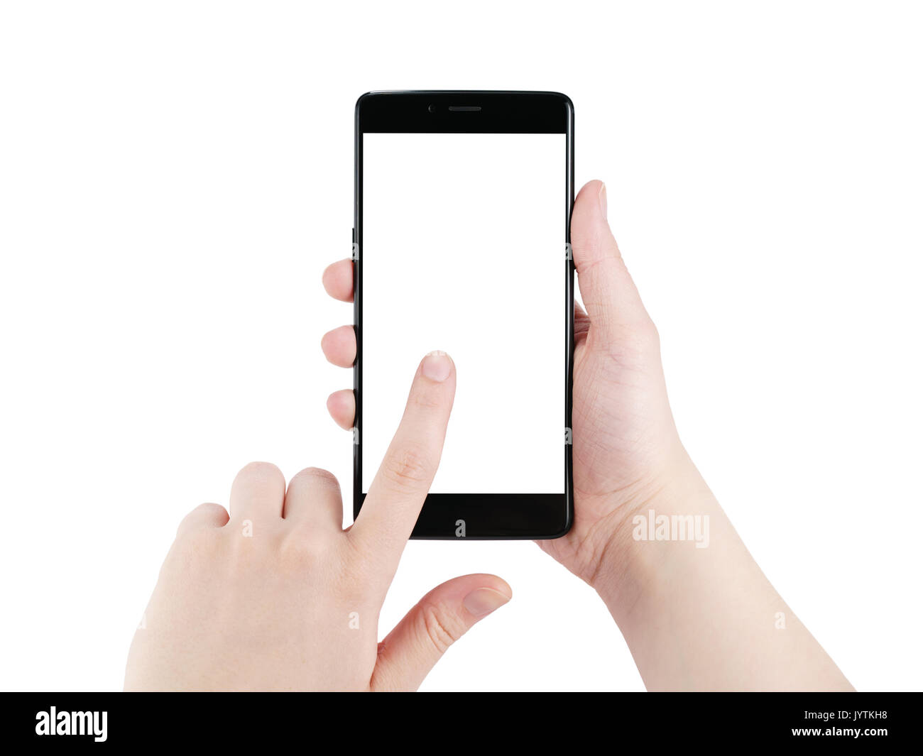 female teen hands using smartphone isolated on white Stock Photo - Alamy