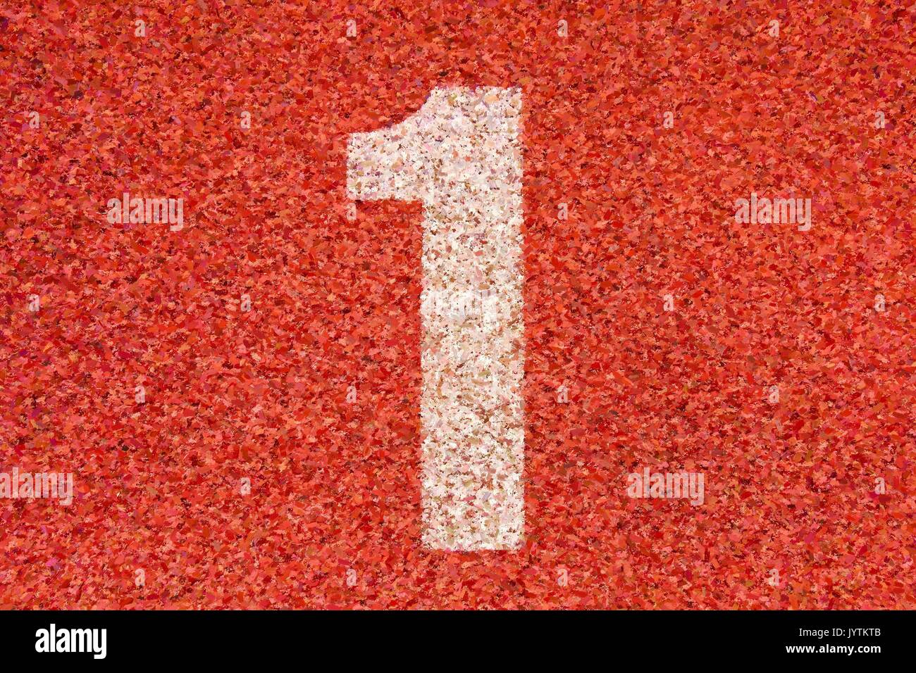 Watercolor paint. Paint effect. Number one. White track number on red ...