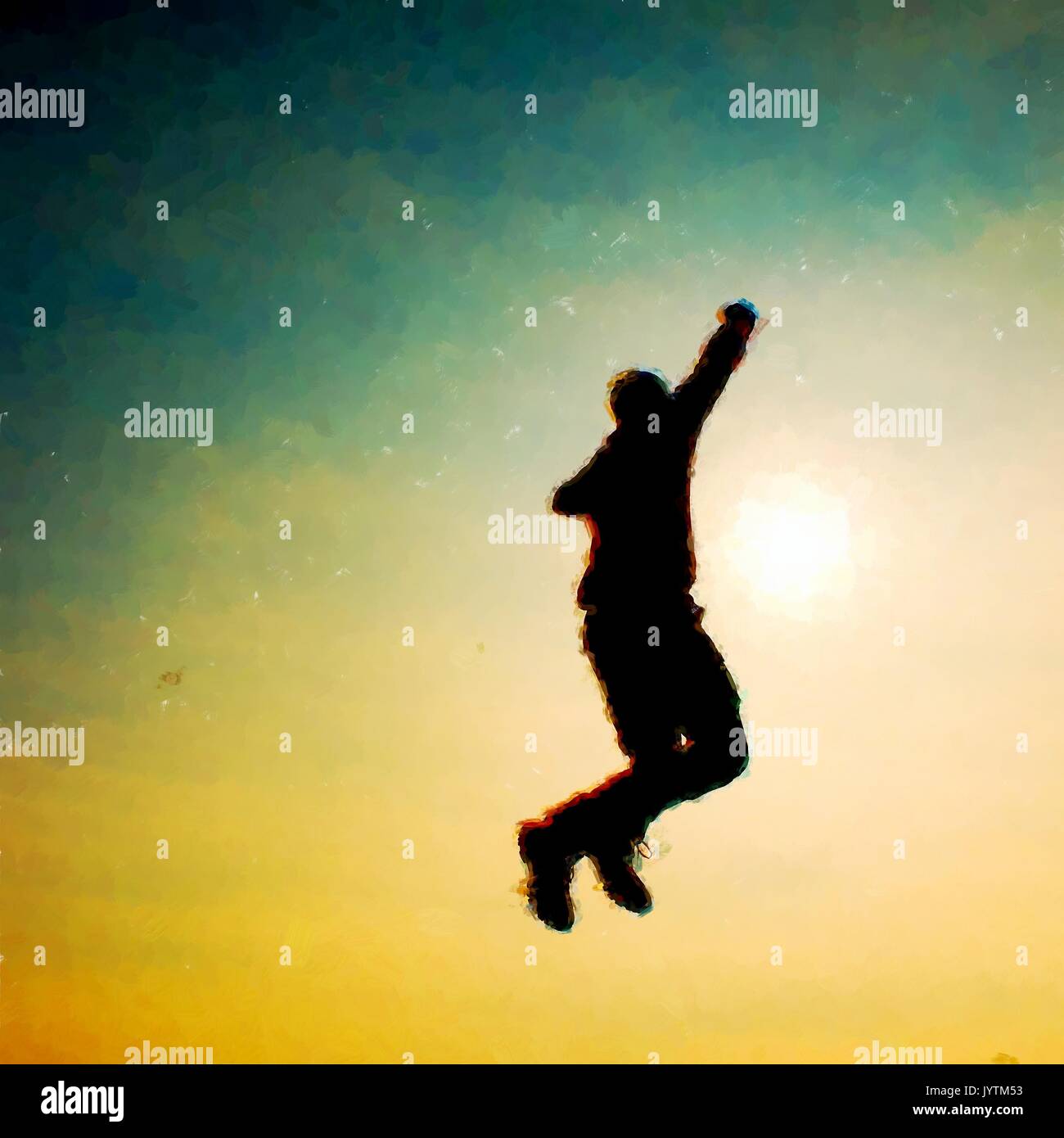 Watercolor paint. Paint effect. Flying man. Young man falling down on ...