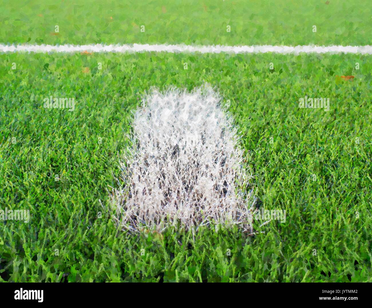 Watercolor paint effect. White line marks painted on artificial green ...