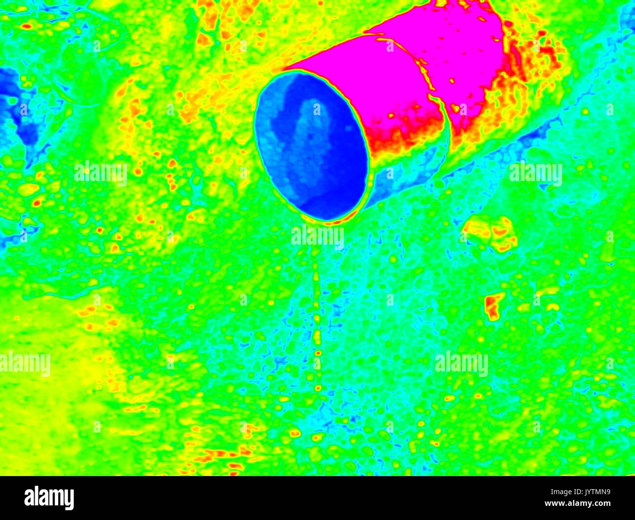 Infra scan, thermography photo. Drink water pipes joined with Gate ...