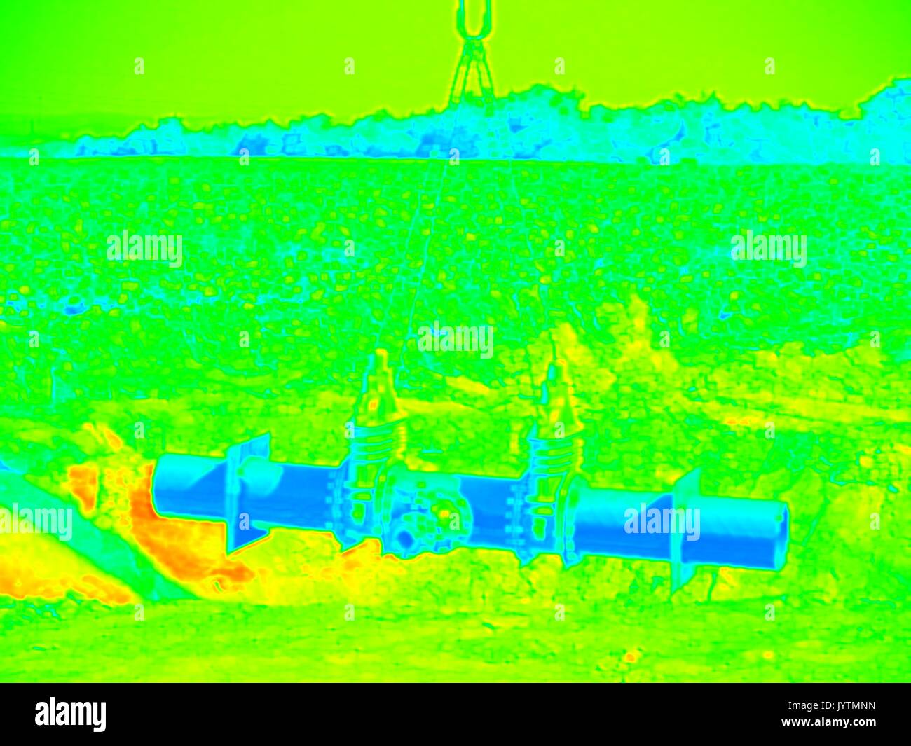 Infra scan, thermography photo. Drink water pipes joined with Gate ...