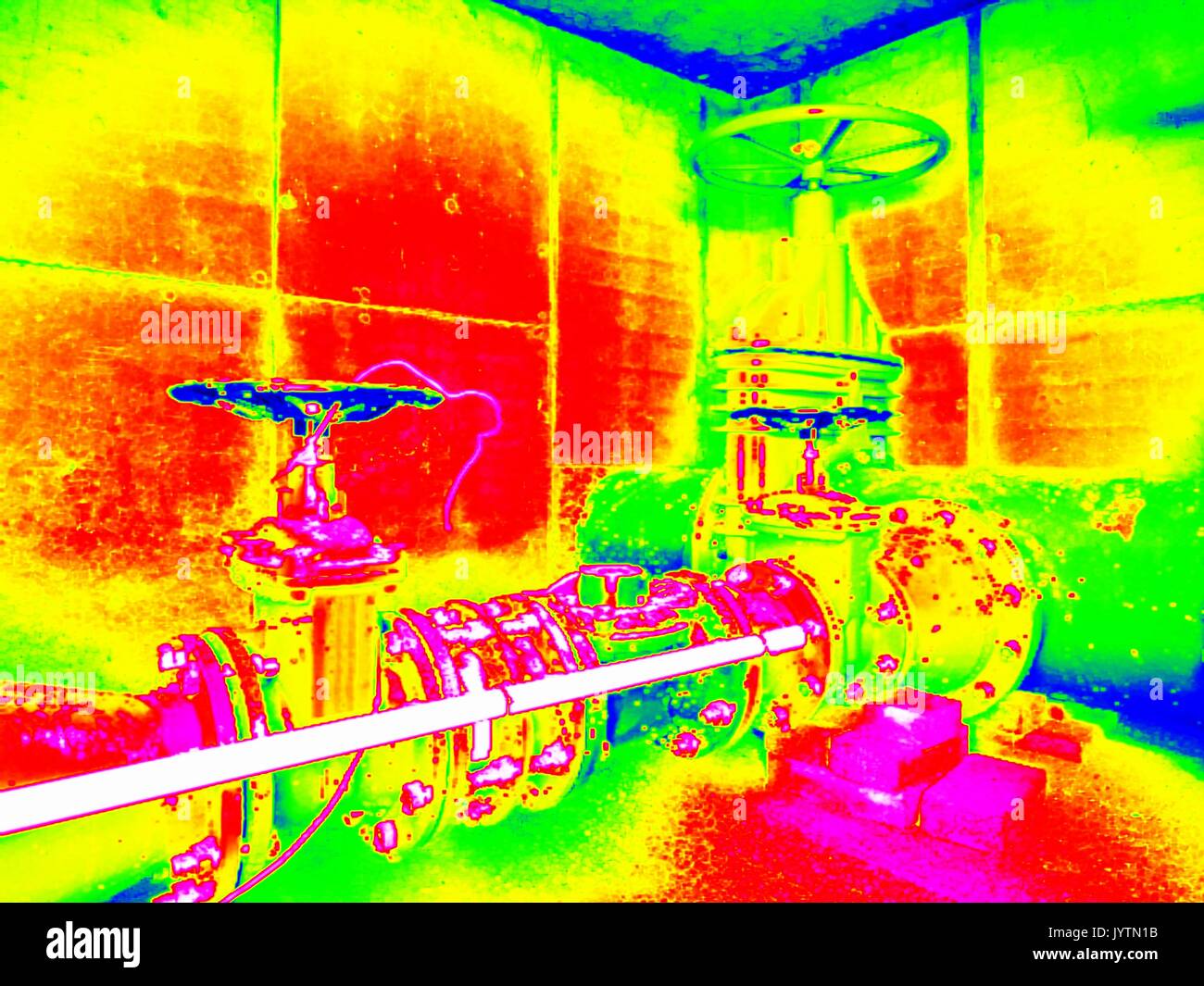 Infra scan, thermography photo. Drink water pipes joined with Gate ...