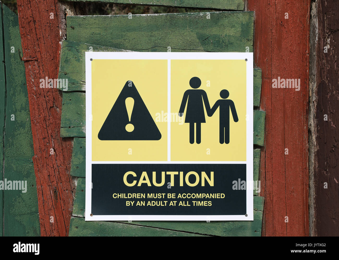Caution notice - Children must be accompanied by adults Stock Photo - Alamy