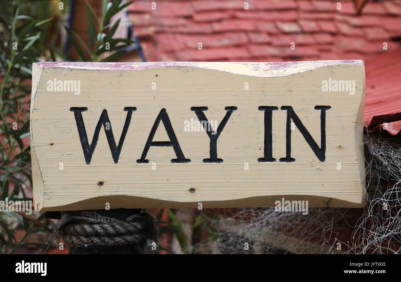 White wooden way in sign Stock Photo - Alamy