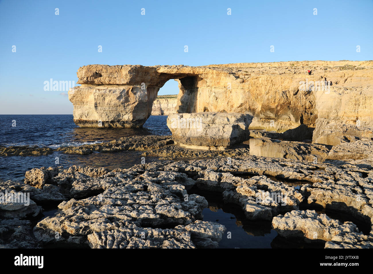 Natural rock arch called The Azure Window, Island of Gozo Stock Photo ...