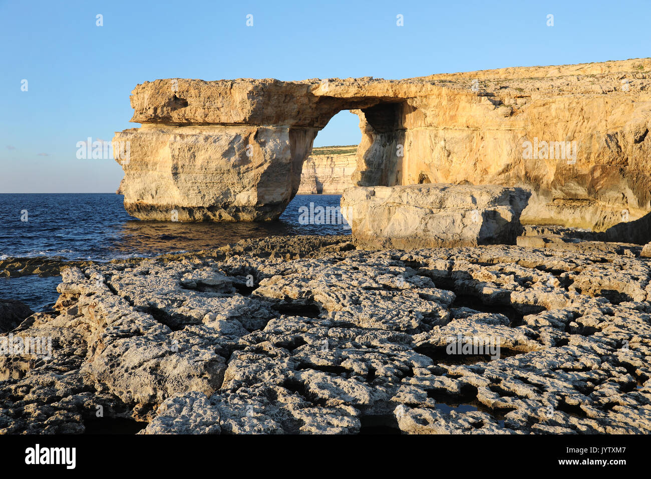 Natural rock arch called The Azure Window, Island of Gozo Stock Photo ...