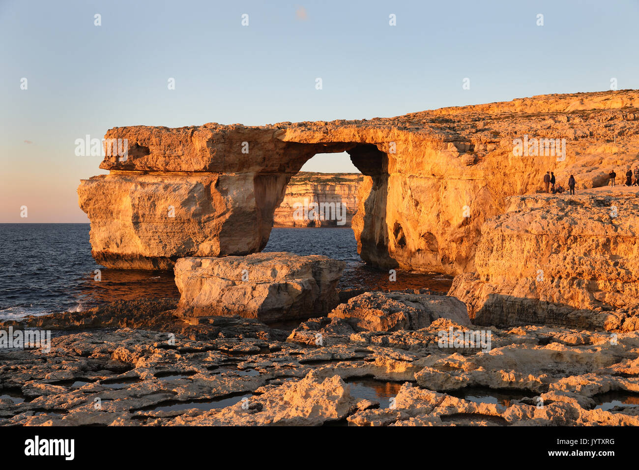 Natural rock arch called The Azure Window, Island of Gozo Stock Photo ...