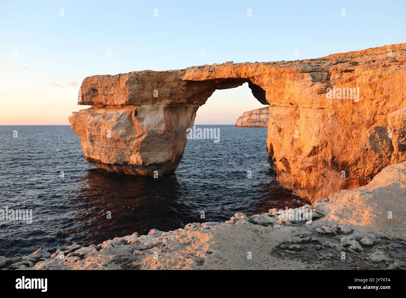 Natural rock arch called The Azure Window, Island of Gozo Stock Photo ...