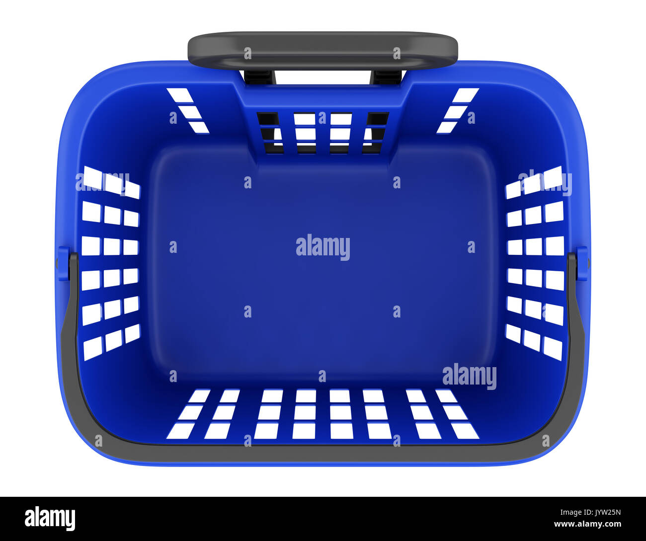 top view of empty blue shopping basket isolated on white background. 3d ...