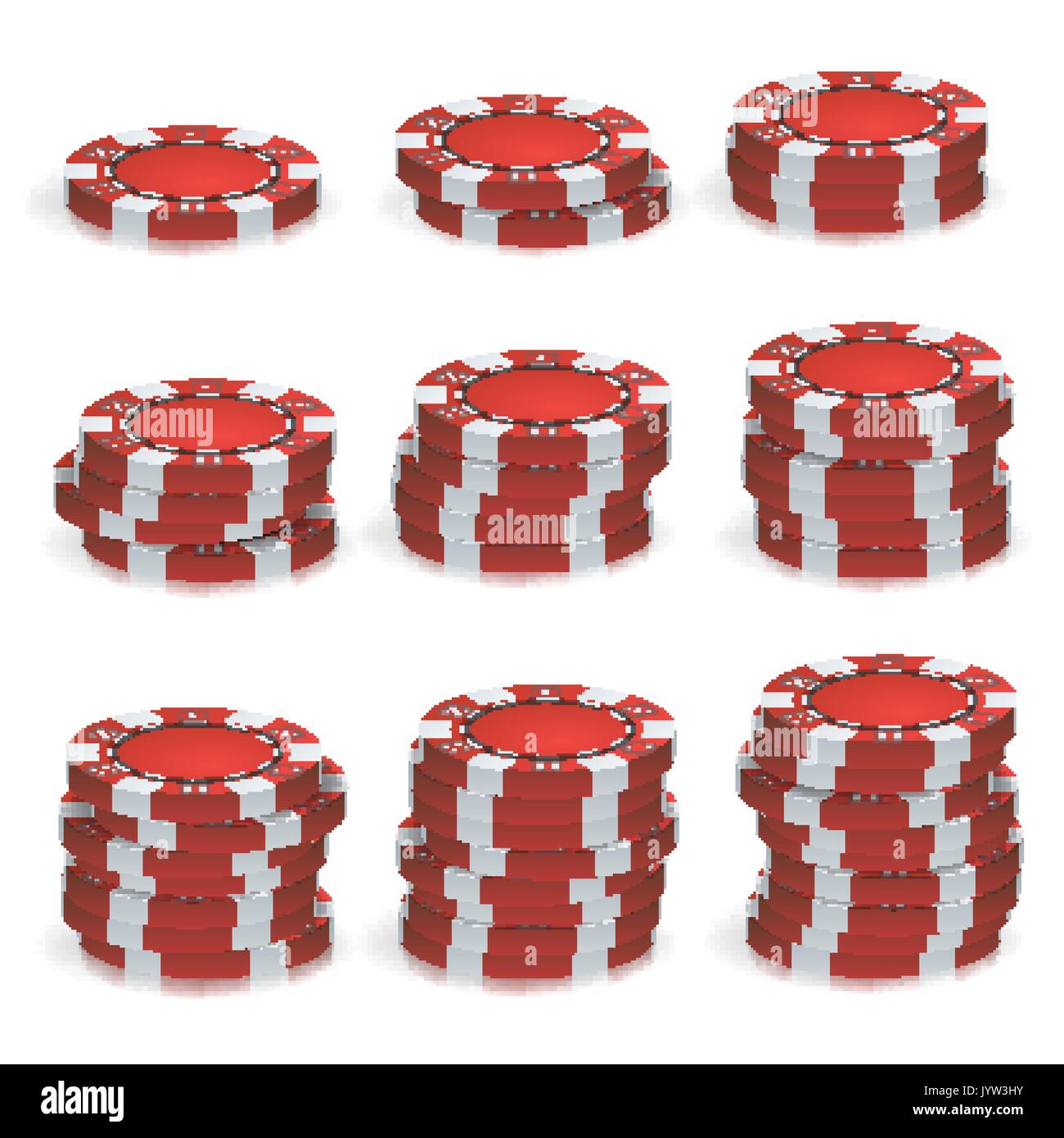 Red Poker Chips Stacks Vector. 3D Realistic Set. Plastic Poker Gambling ...