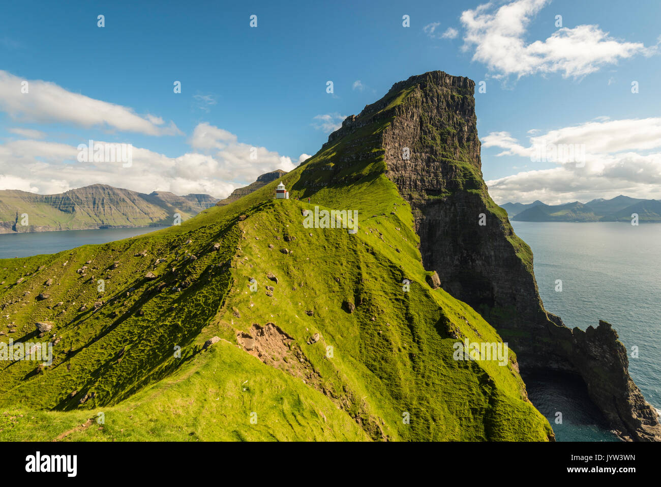 Kallur lighthouse, Kalsoy island, Denmark, Faroe Islands Stock Photo ...