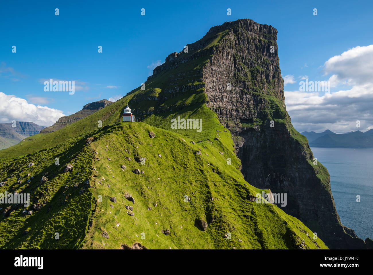 Kallur lighthouse, Kalsoy island, Denmark, Faroe Islands Stock Photo ...