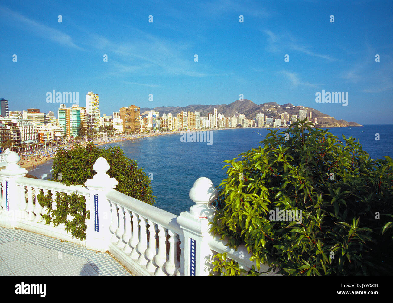 Levante beach from the viewpoint. Benidorm, Alicante province ...