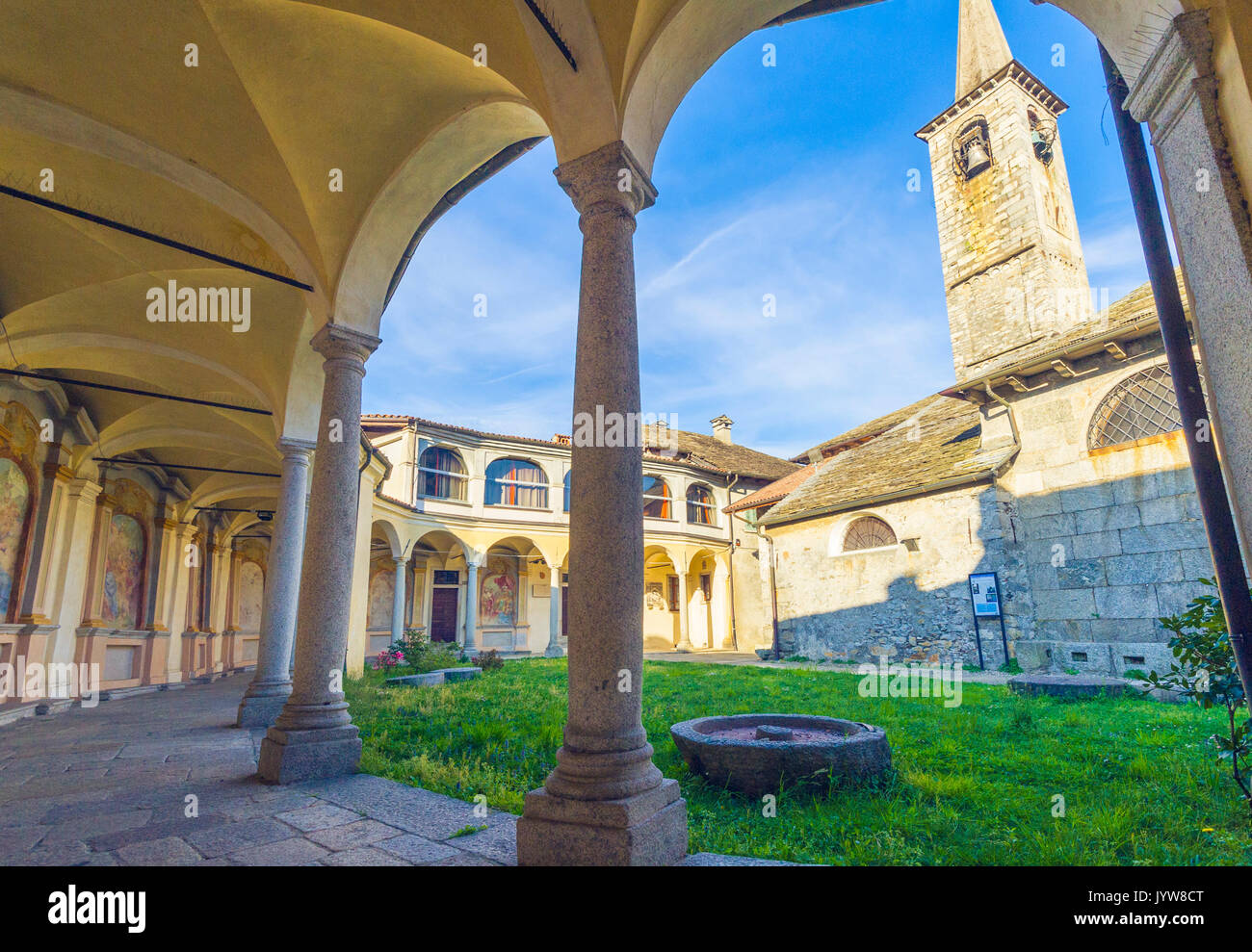 Mergozzo, lake Mergozzo, Piedmont, Italy. Church and its old cloister ...