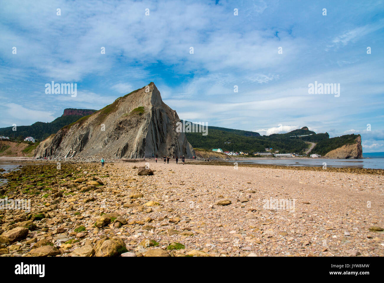 View of the village of Perce from the pierced rock at low tide Stock ...