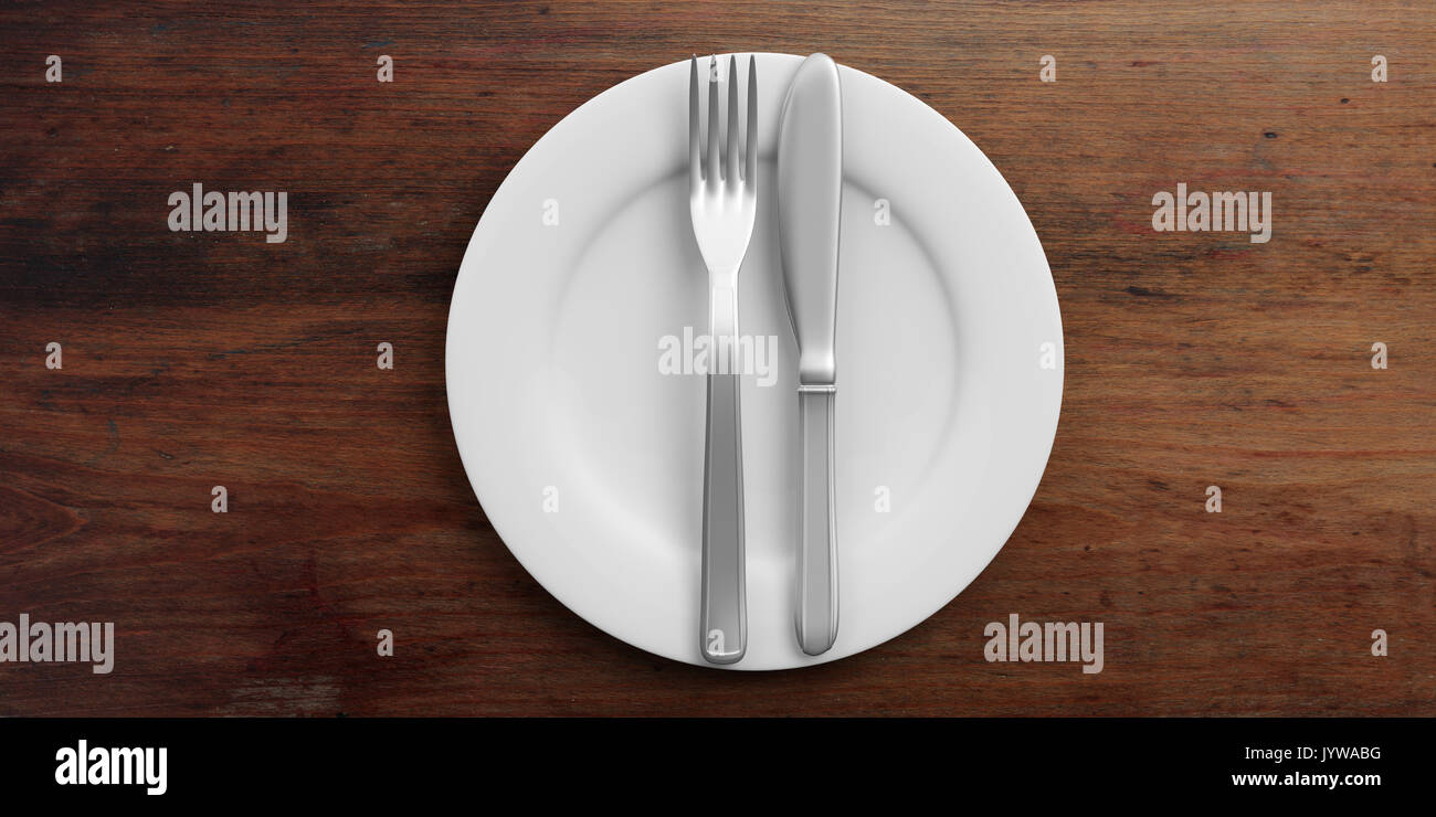 Place Setting, finished signal, isolated on wooden background. 3d ...