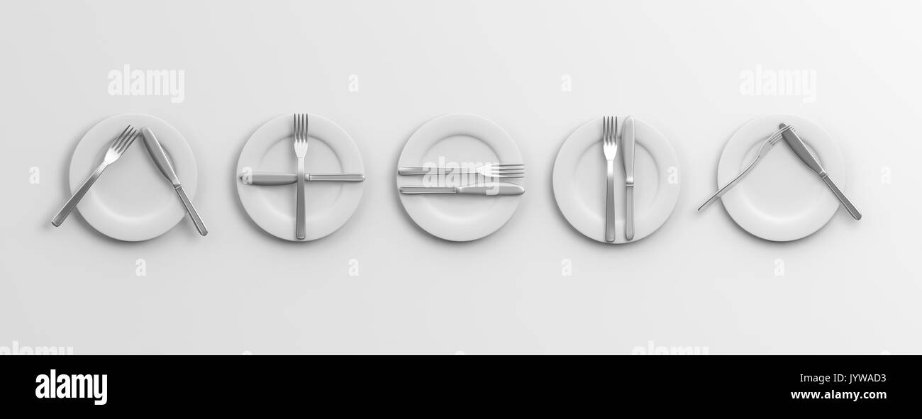 Place Settings, table manners on white background. 3d illustration ...