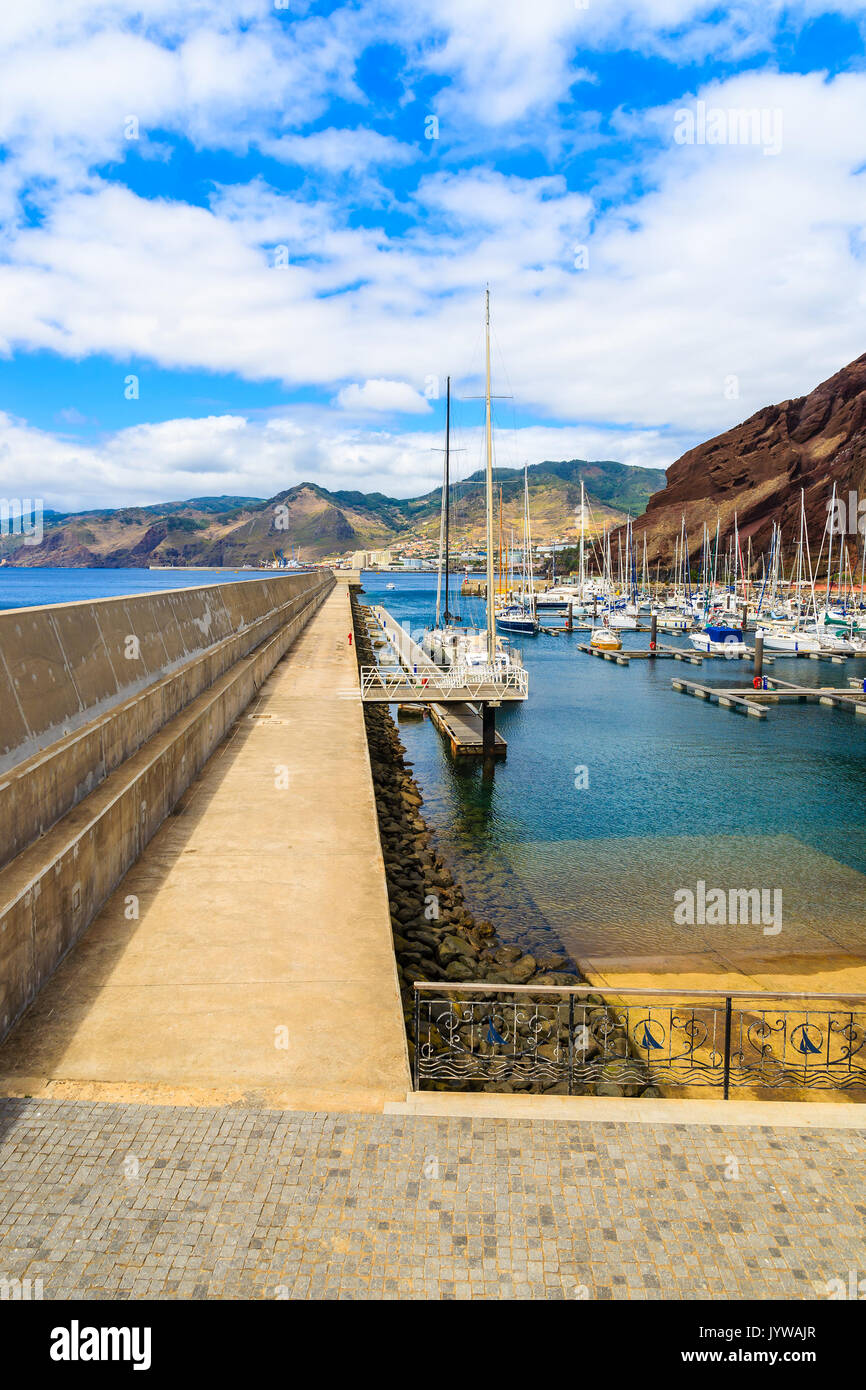 View of sailing port near Canical town on coast of Madeira island ...
