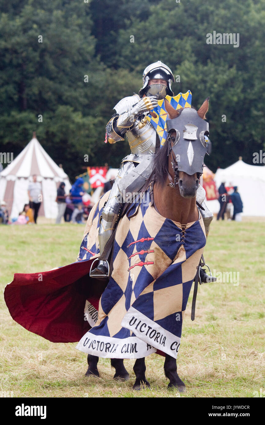 Fully armoured jousting knights on horseback for the Kings Joust Stock ...
