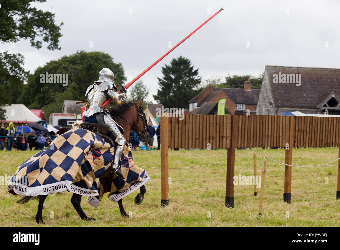 Fully armoured jousting knights on horseback for the Kings Joust Stock ...