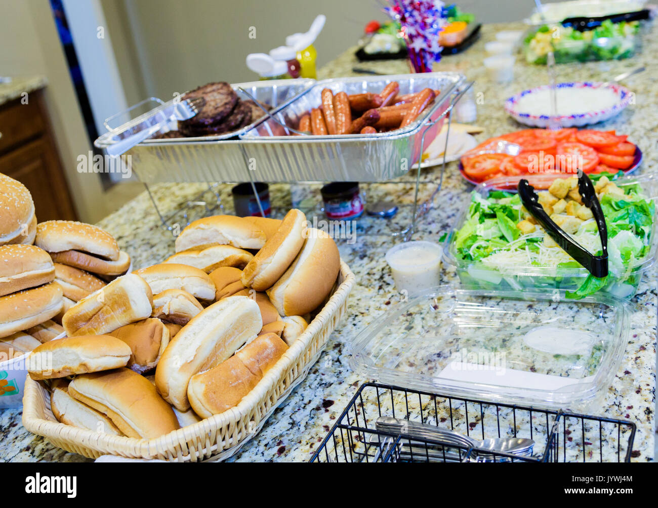 Fixings for Hamburgers and Hot Dogs in a modern kitchen Stock Photo - Alamy