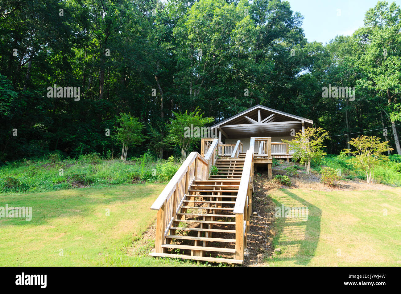 Wood Steps to Pavilion in Park Stock Photo - Alamy
