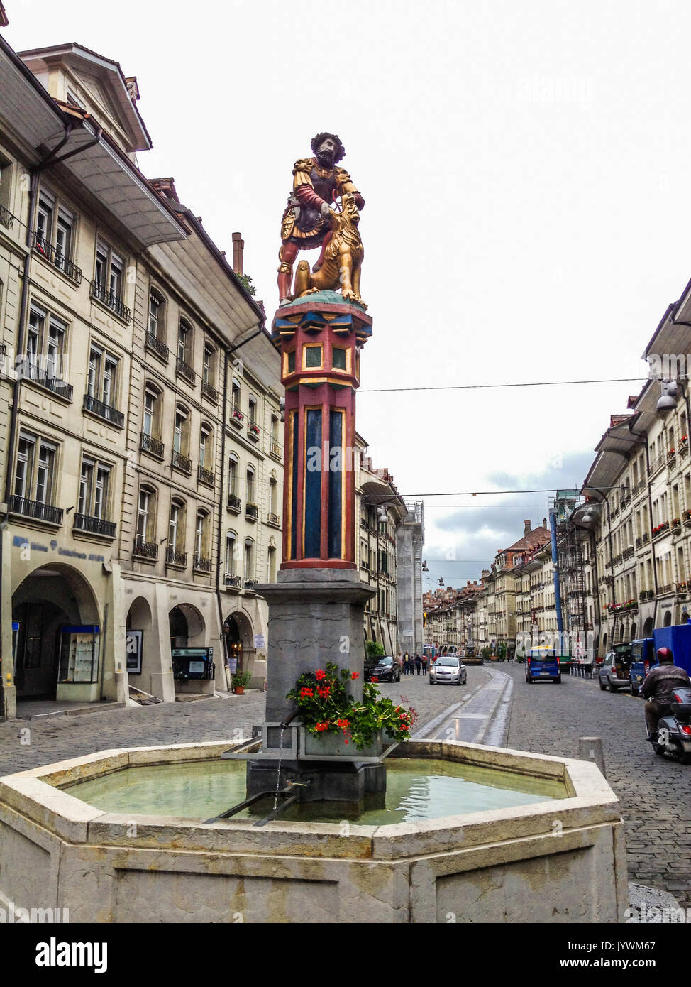 Beautiful City Street View of the colorful medieval Samson statue on ...
