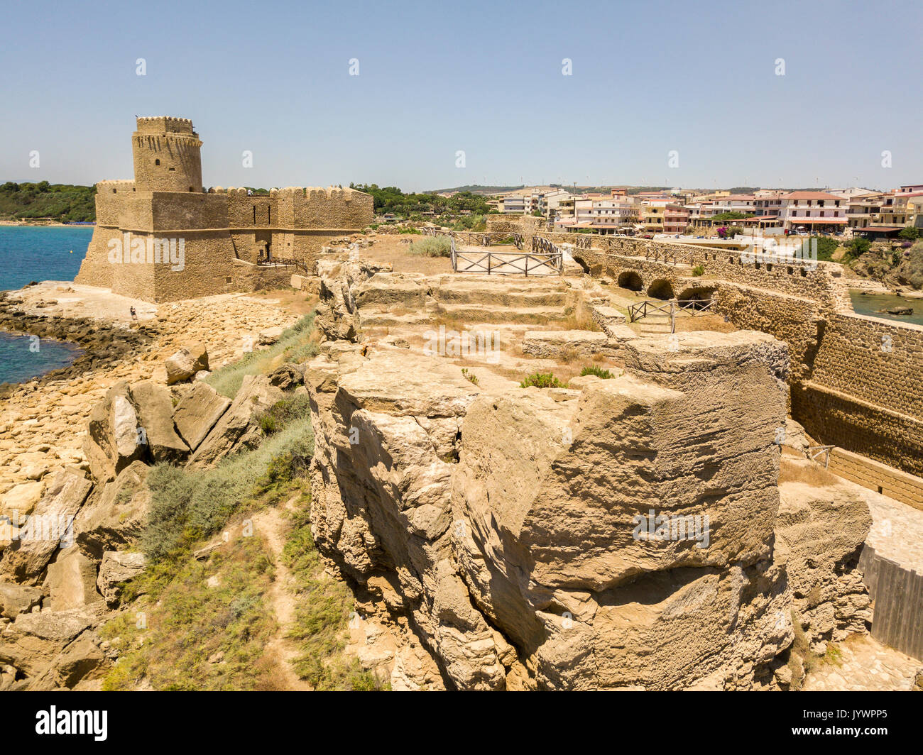 Aerial view of the Aragonese castle of Le Castella, Le Castella ...