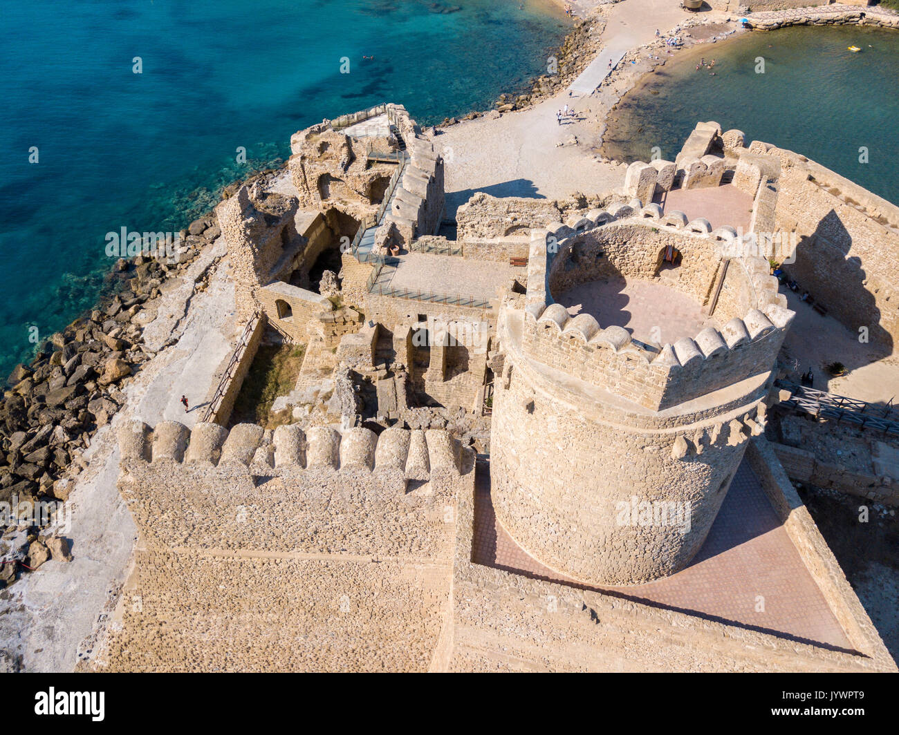Aerial view of the Aragonese castle of Le Castella, Le Castella ...