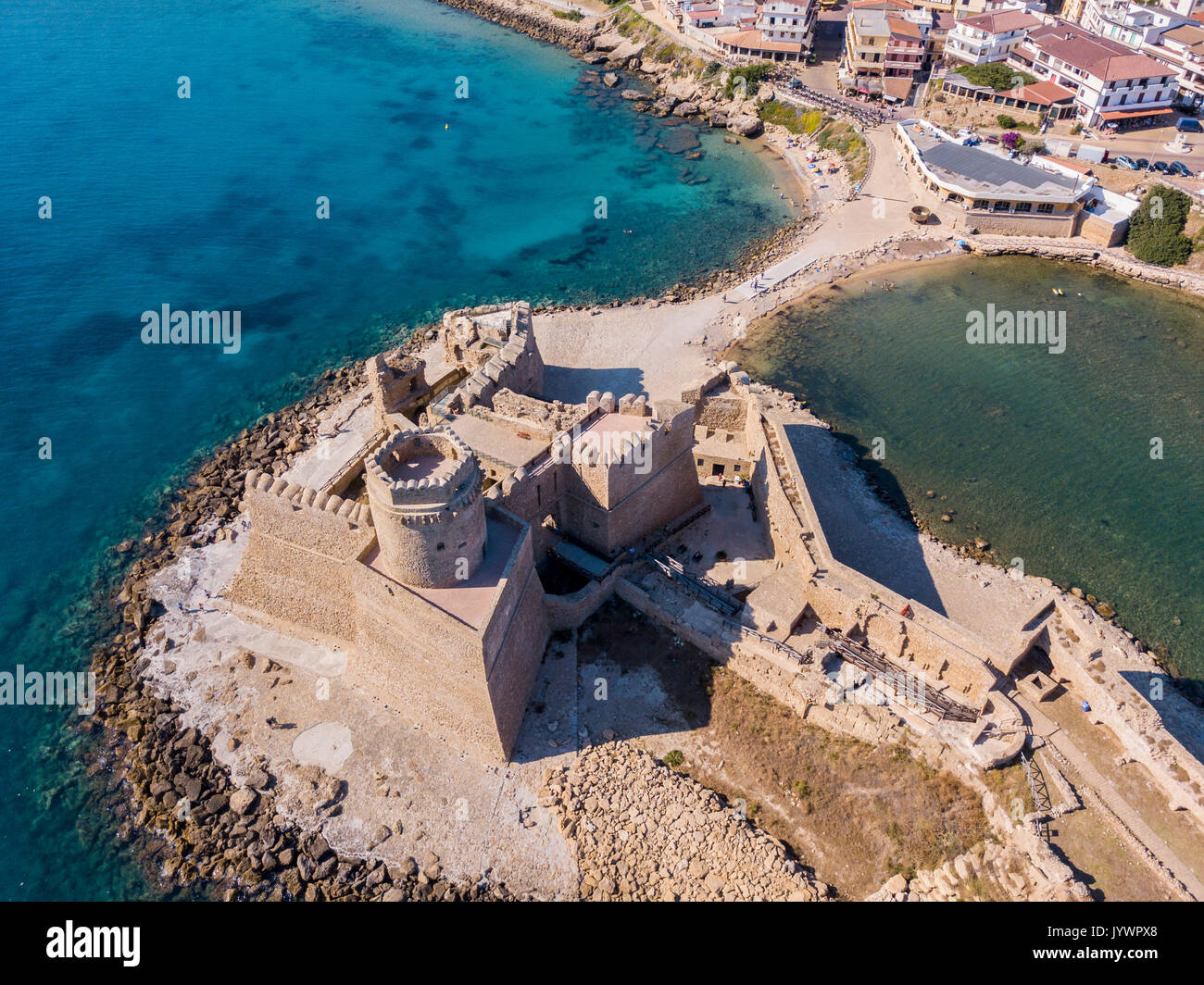 Aerial view of the Aragonese castle of Le Castella, Le Castella ...