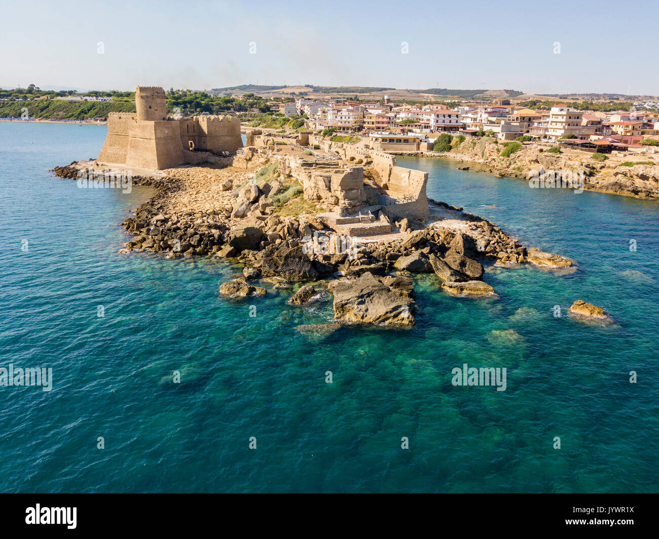 Aerial view of the Aragonese castle of Le Castella, Le Castella ...
