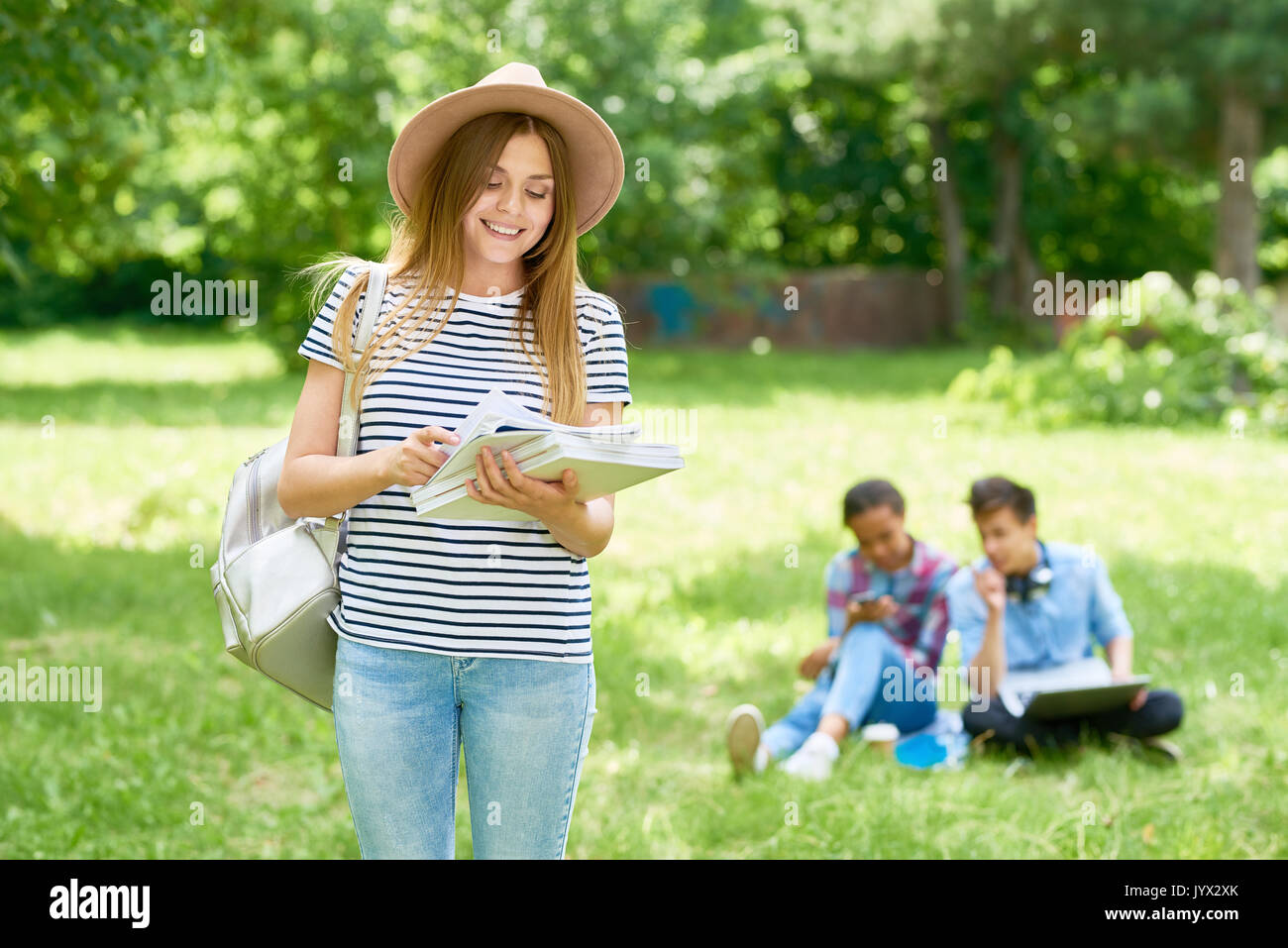 Beautiful Female Student Outdoors Stock Photo - Alamy