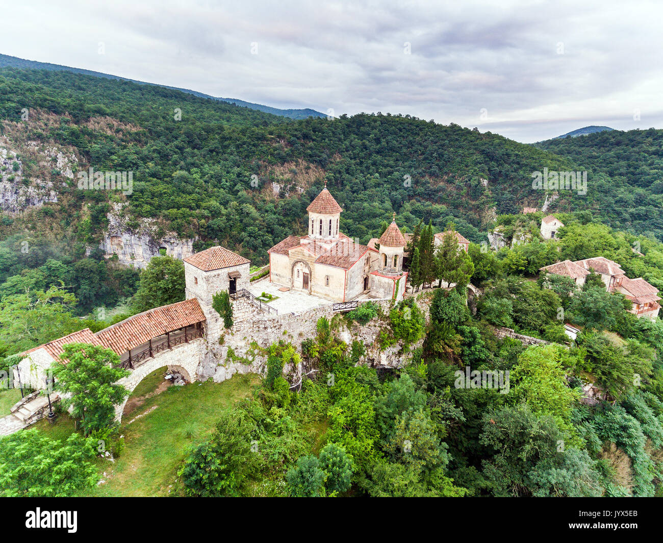 AERIAL. Old monastery hiding in the forests, also known as Motsameta ...