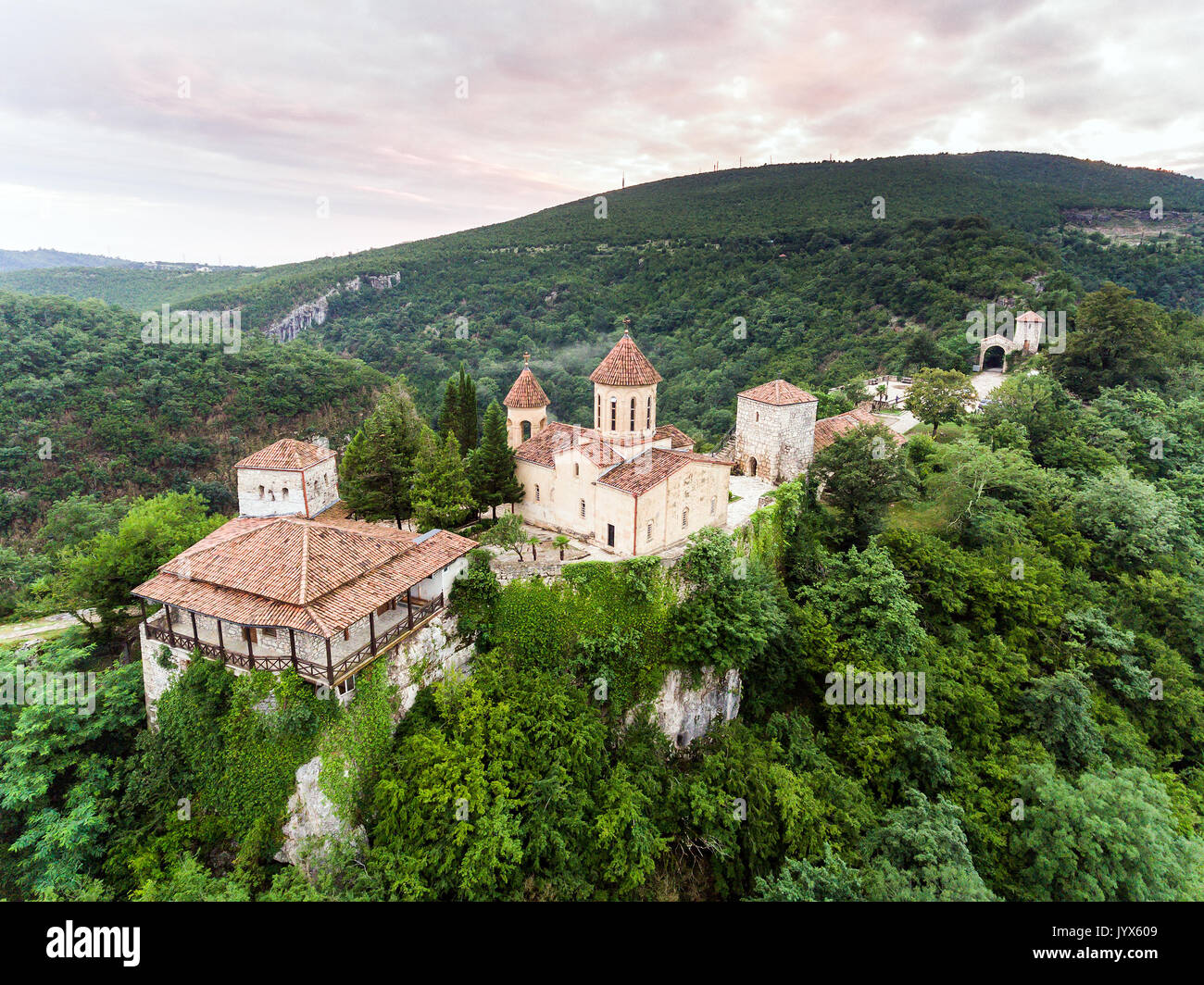 AERIAL. Old monastery hiding in the forests, also known as Motsameta ...